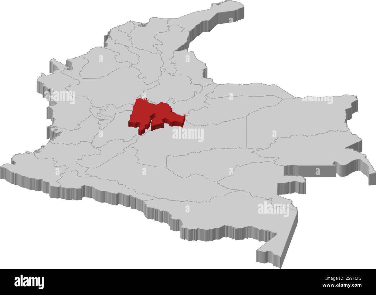 Map of Colombia as a gray piece., Cundinamarca is highlighted in red ...