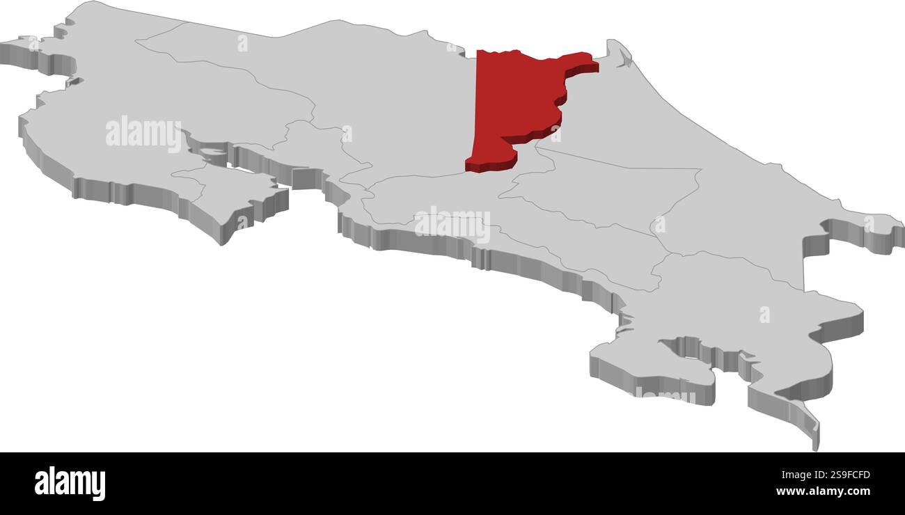 Map of Costa Rica as a gray piece, Heredia is highlighted in red Stock ...