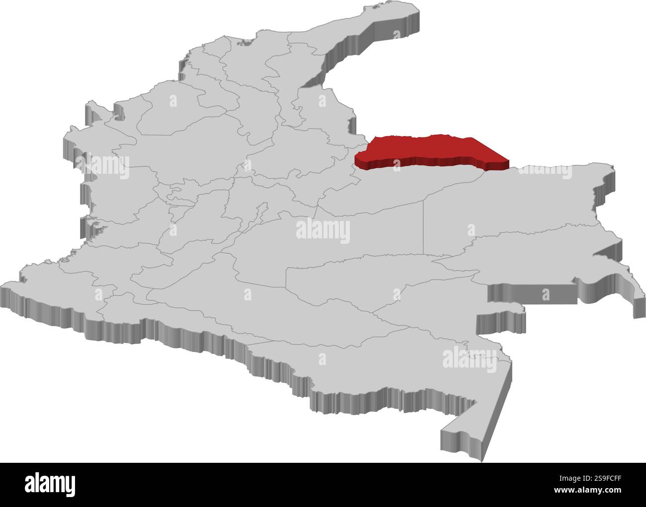 Map of Colombia as a gray piece., Arauca is highlighted in red Stock ...
