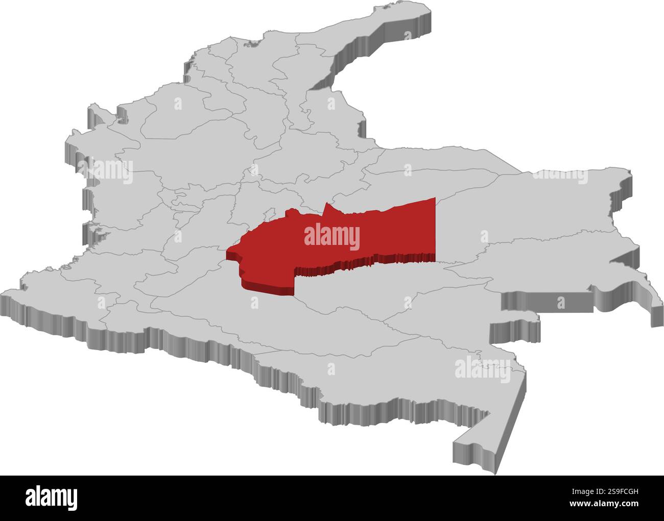 Map of Colombia as a gray piece., Meta is highlighted in red Stock ...