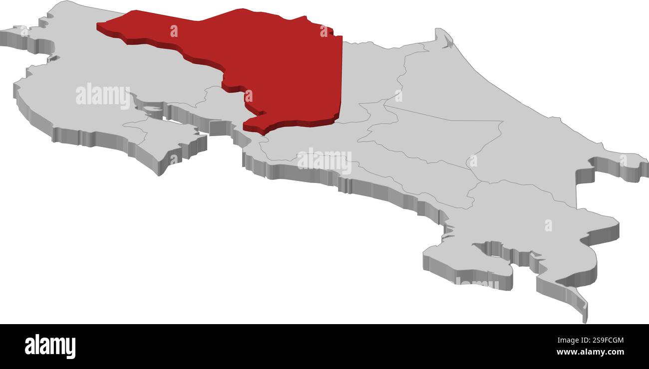 Map of Costa Rica as a gray piece, Alajuela is highlighted in red Stock ...