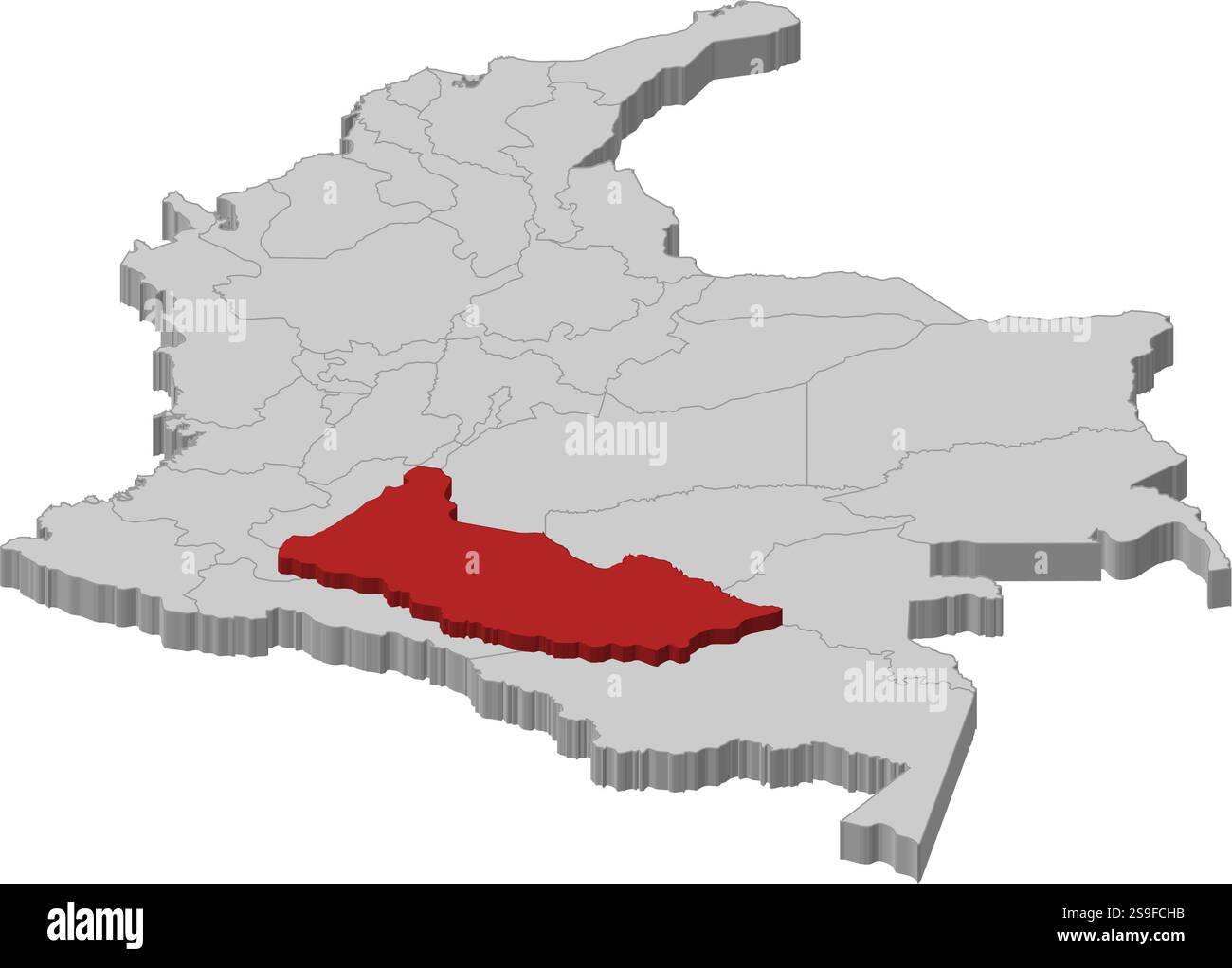 Map of Colombia as a gray piece., Caqueta is highlighted in red Stock ...