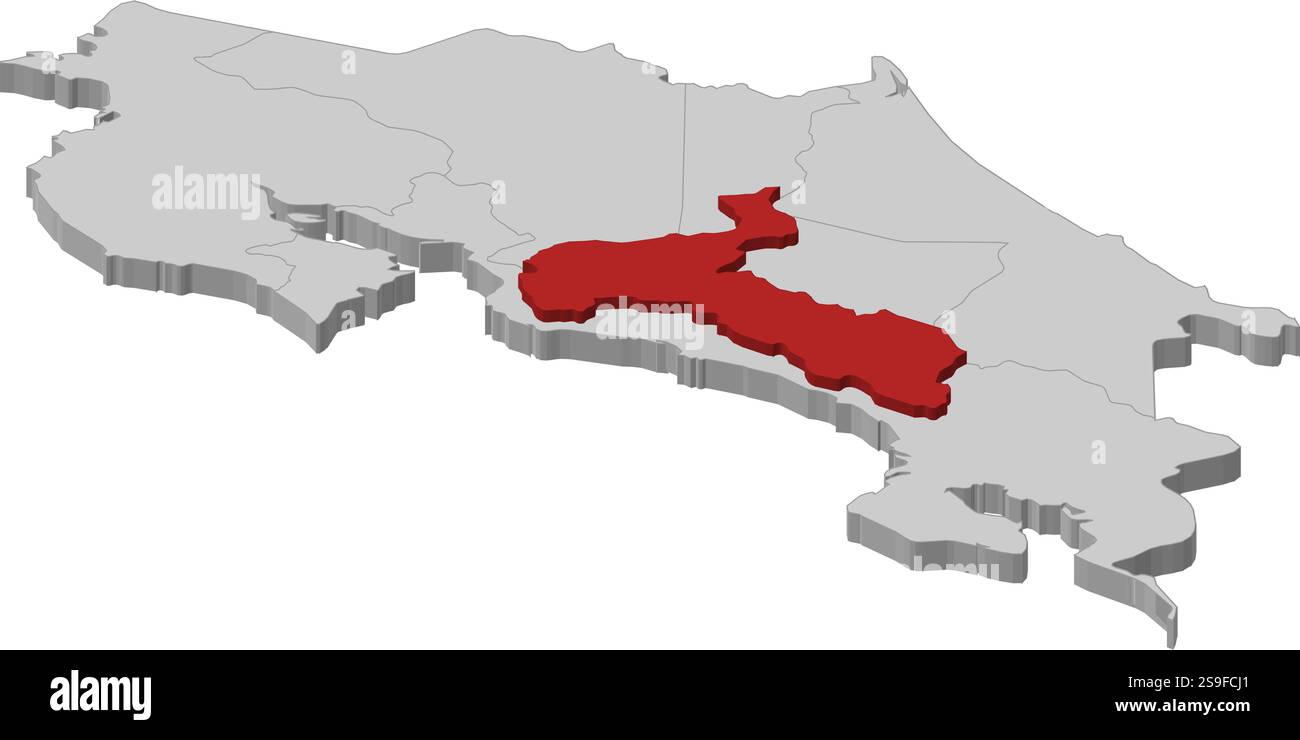 Map of Costa Rica as a gray piece, San José is highlighted in red Stock ...