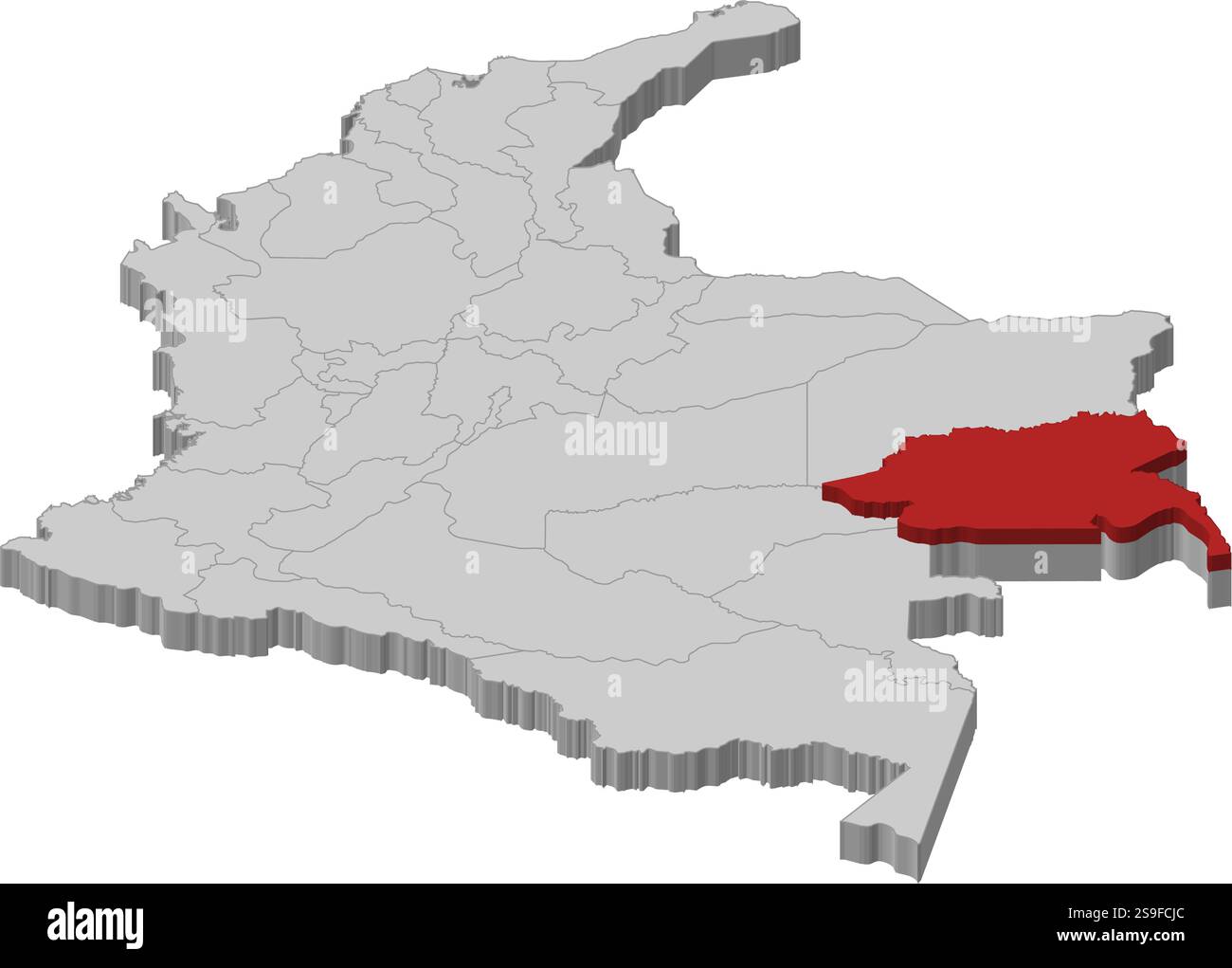 Map of Colombia as a gray piece., Guainia is highlighted in red Stock ...