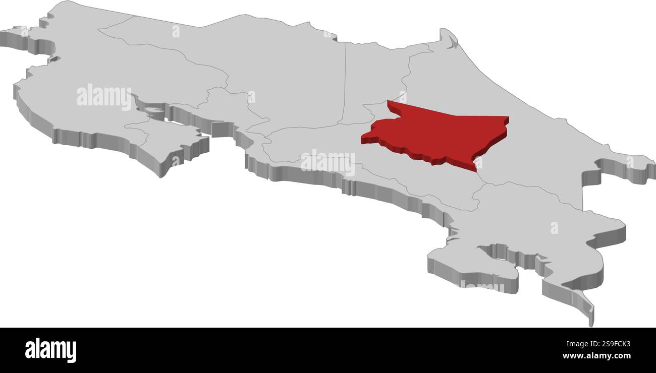 Map of Costa Rica as a gray piece, Cartago is highlighted in red Stock ...