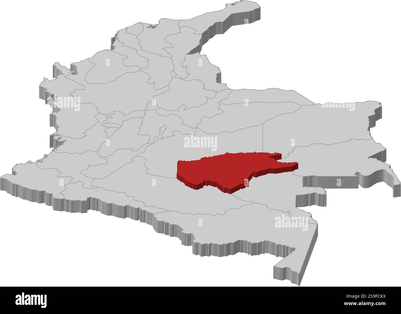 Map of Colombia as a gray piece., Guaviare is highlighted in red Stock ...