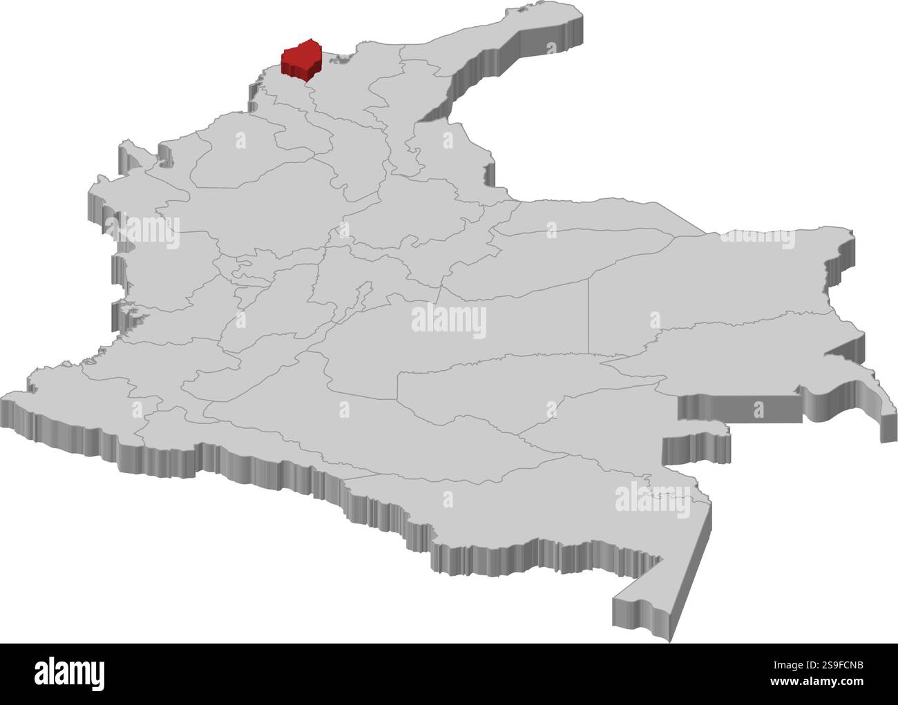 Map of Colombia as a gray piece., Atlantico is highlighted in red Stock ...