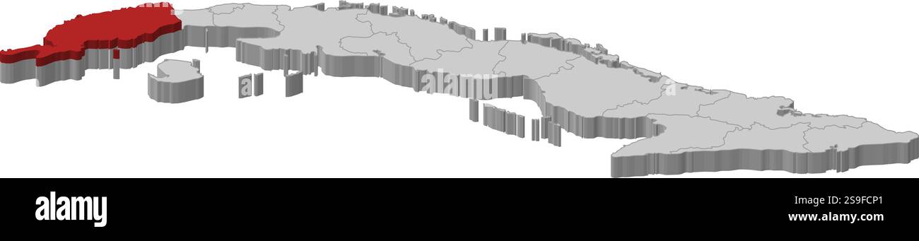 Map of Cuba as a gray piece, Pinar del Río is highlighted in red Stock ...