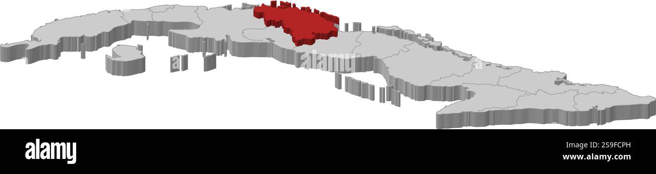 Map of Cuba as a gray piece, Villa Clara is highlighted in red Stock ...