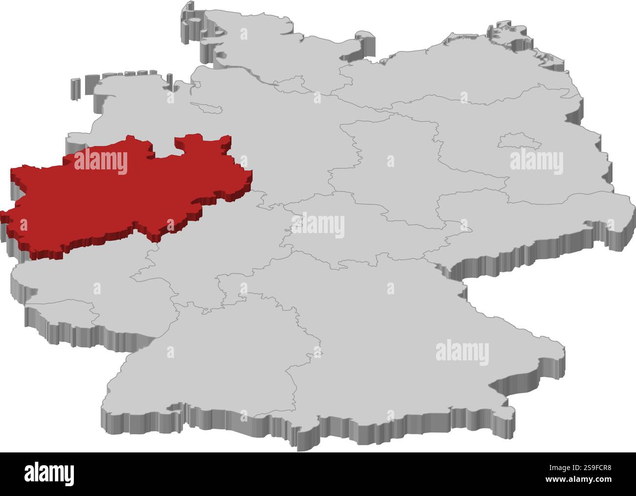 Map of Germany as a gray piece., North Rhine-Westphalia is highlighted ...