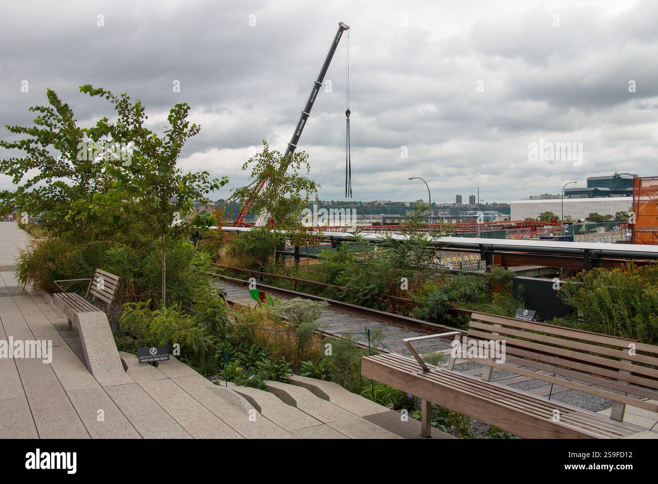The High line park wood benches in Manhattan, New York City, USA Stock ...