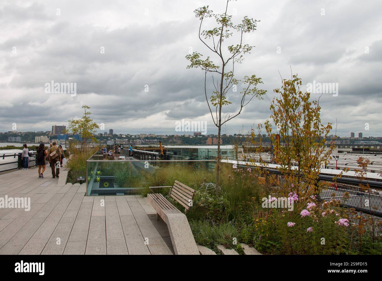 The High line park wood benches in Manhattan, New York City, USA Stock ...