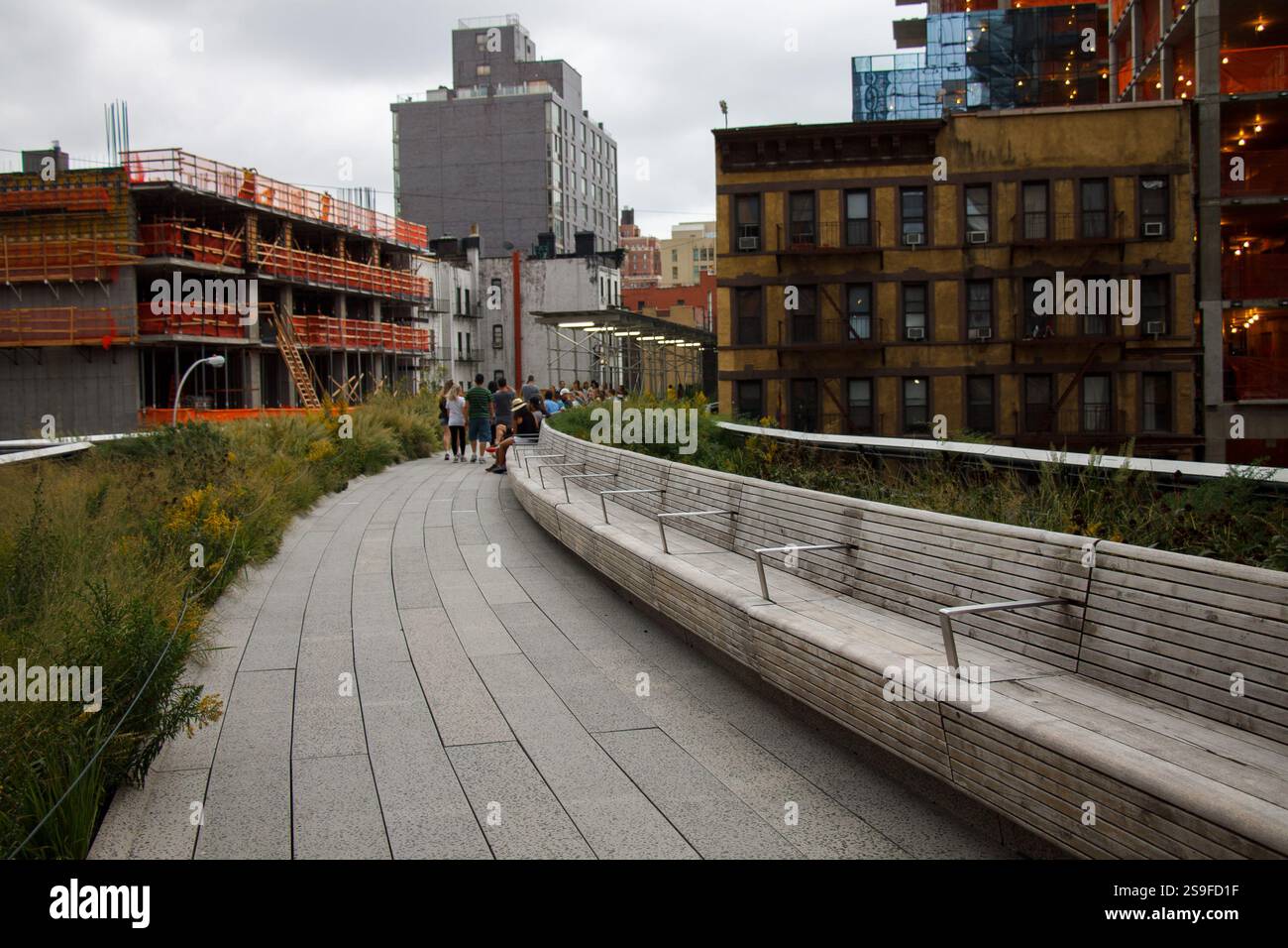 The High line park wood benches in Manhattan, New York City, USA Stock ...