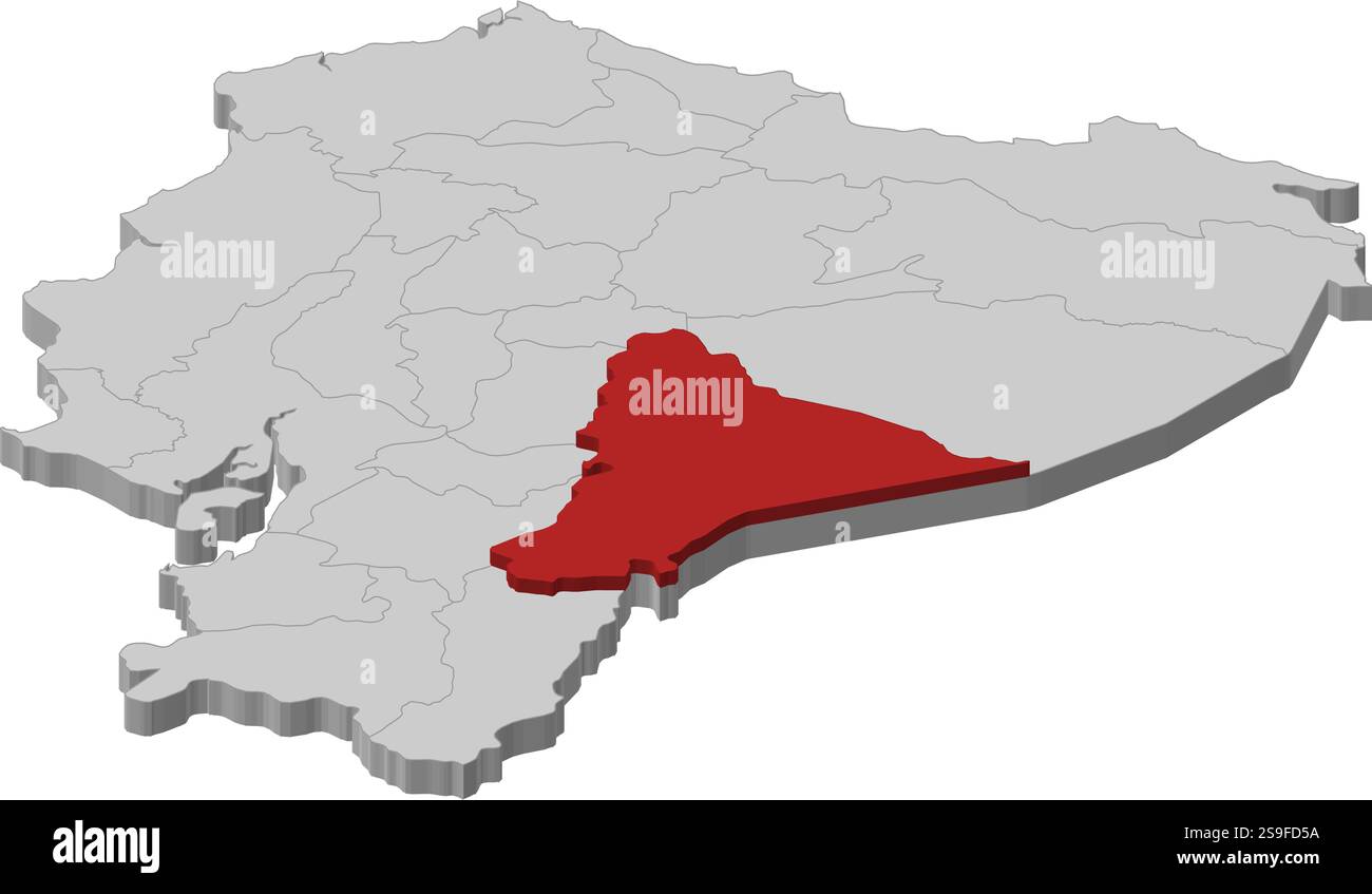 Map of Ecuador as a gray piece, Morona-Santiago is highlighted in red ...