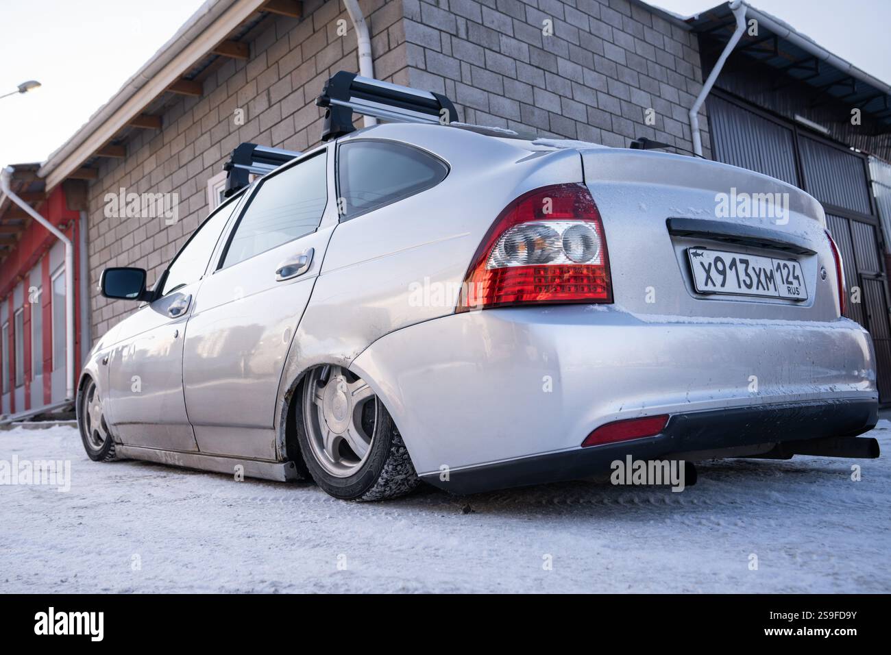 Lada Priora with lowered suspension and low ground clearance. Cars of ...