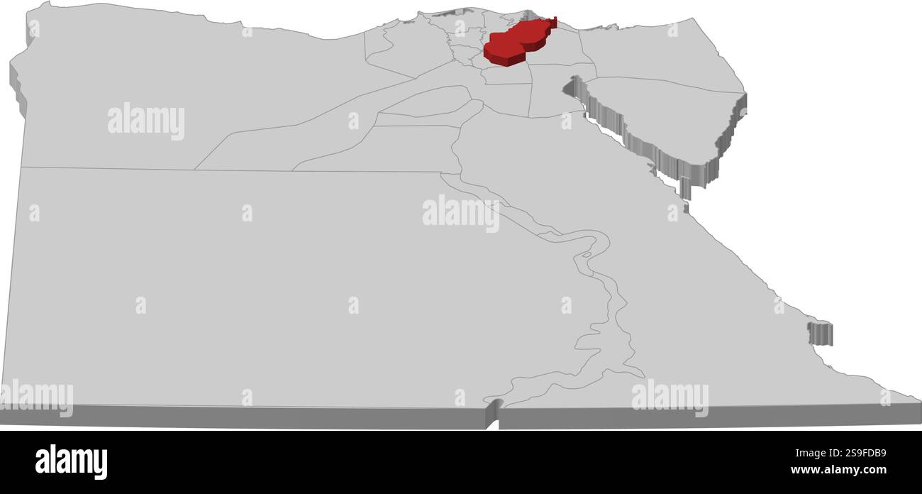 Map of Egypt as a gray piece, Sharqia is highlighted in red Stock ...