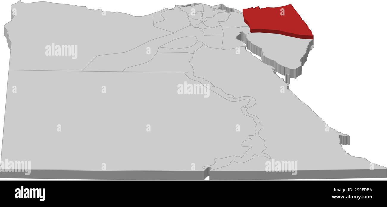 Map of Egypt as a gray piece, North Sinai is highlighted in red Stock ...