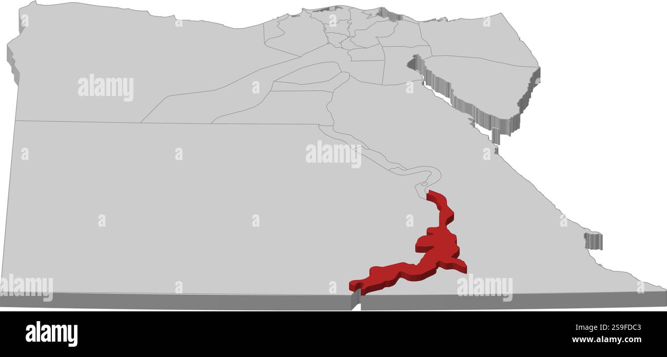 Map of Egypt as a gray piece, Aswan is highlighted in red Stock Vector ...