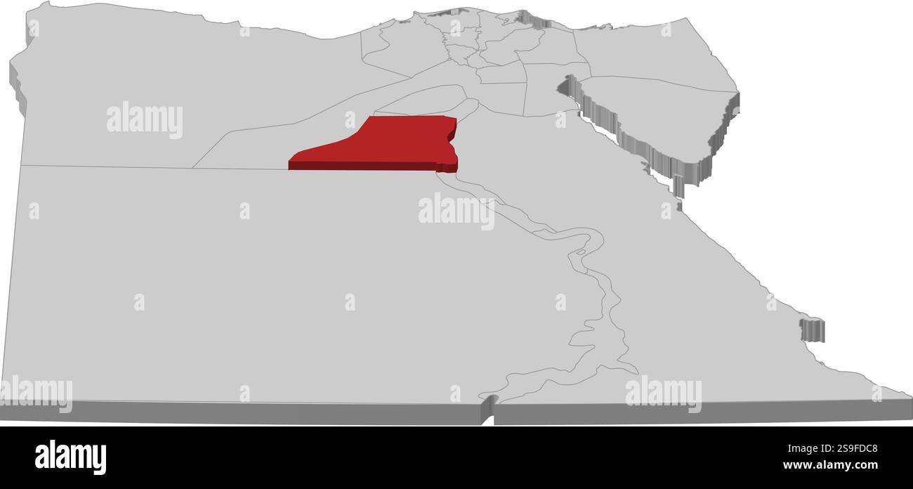 Map of Egypt as a gray piece, Minya is highlighted in red Stock Vector ...