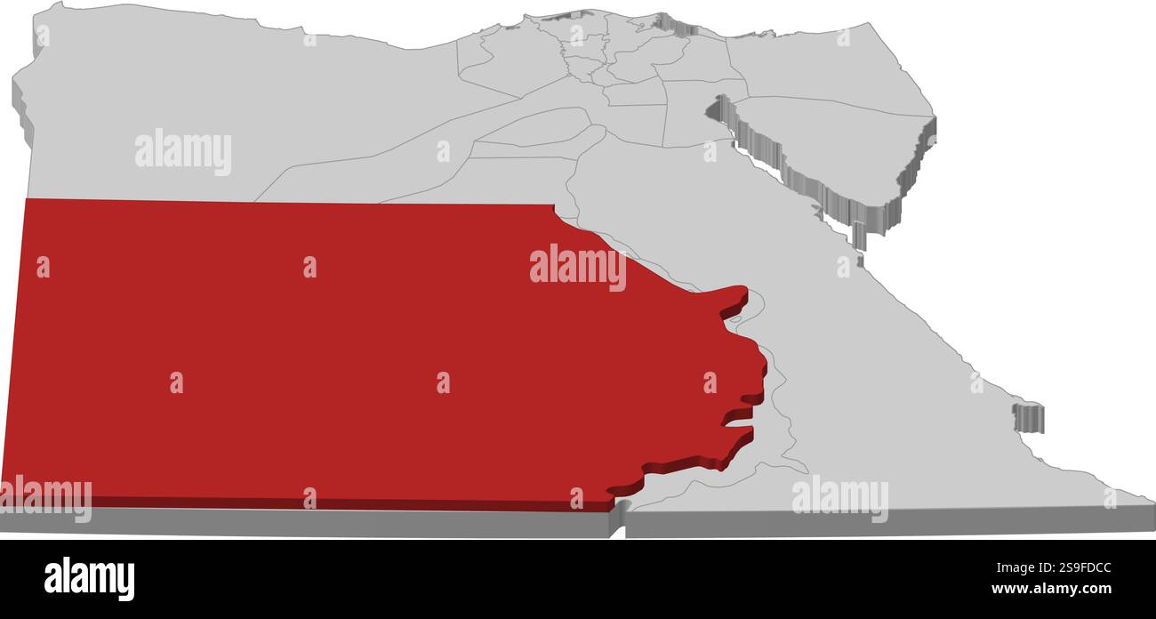 Map of Egypt as a gray piece, New Valley is highlighted in red Stock ...