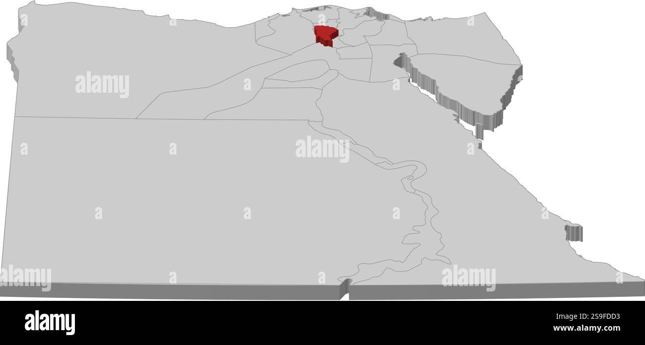 Map of Egypt as a gray piece, Monufia is highlighted in red Stock ...