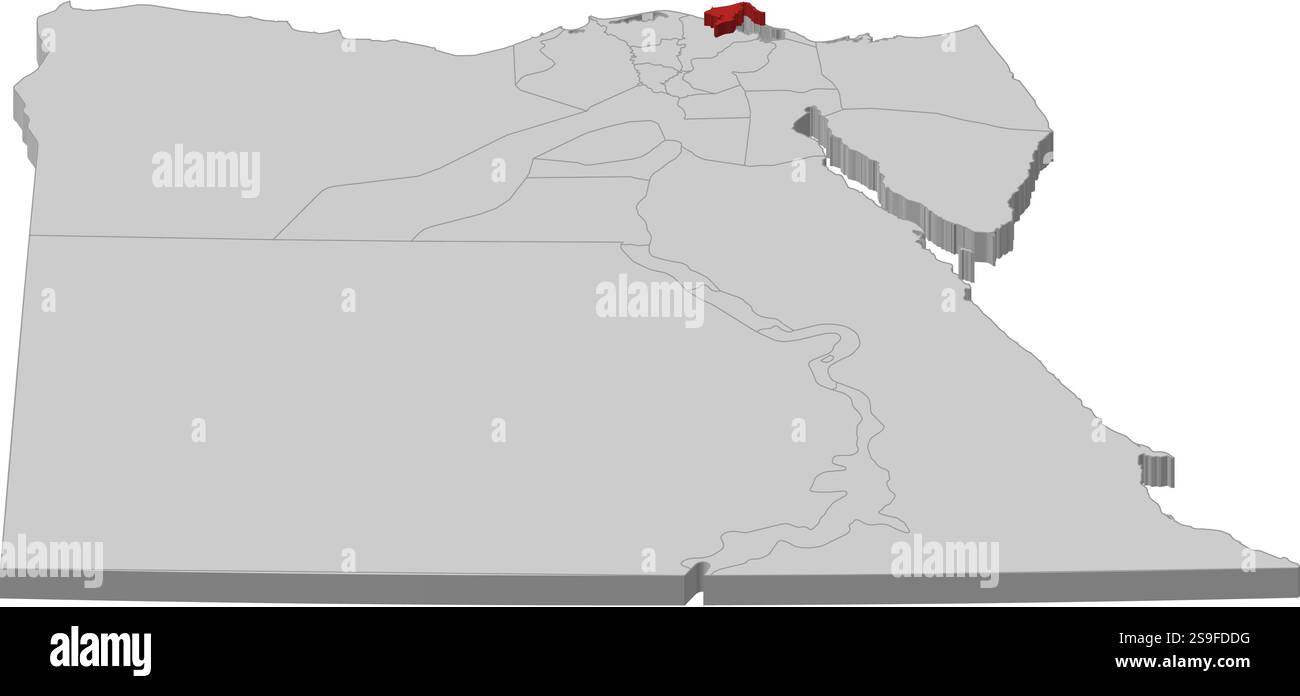 Map of Egypt as a gray piece, Damietta is highlighted in red Stock ...