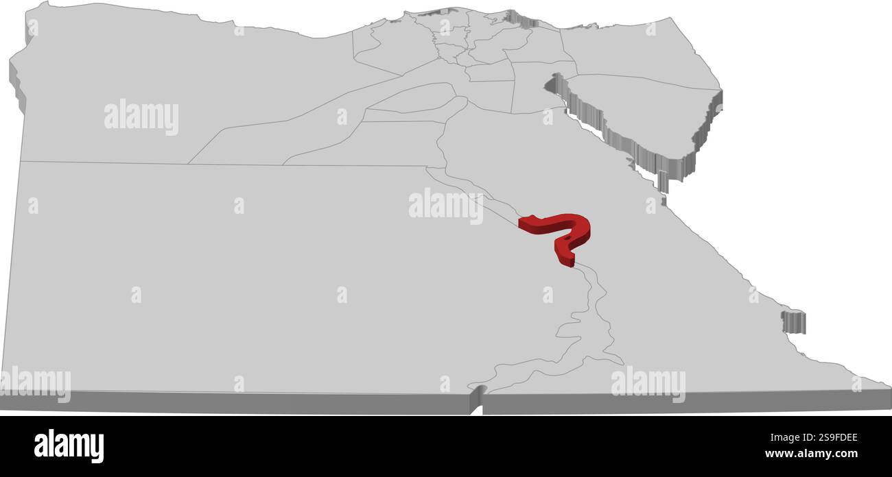 Map of Egypt as a gray piece, Qena is highlighted in red Stock Vector ...