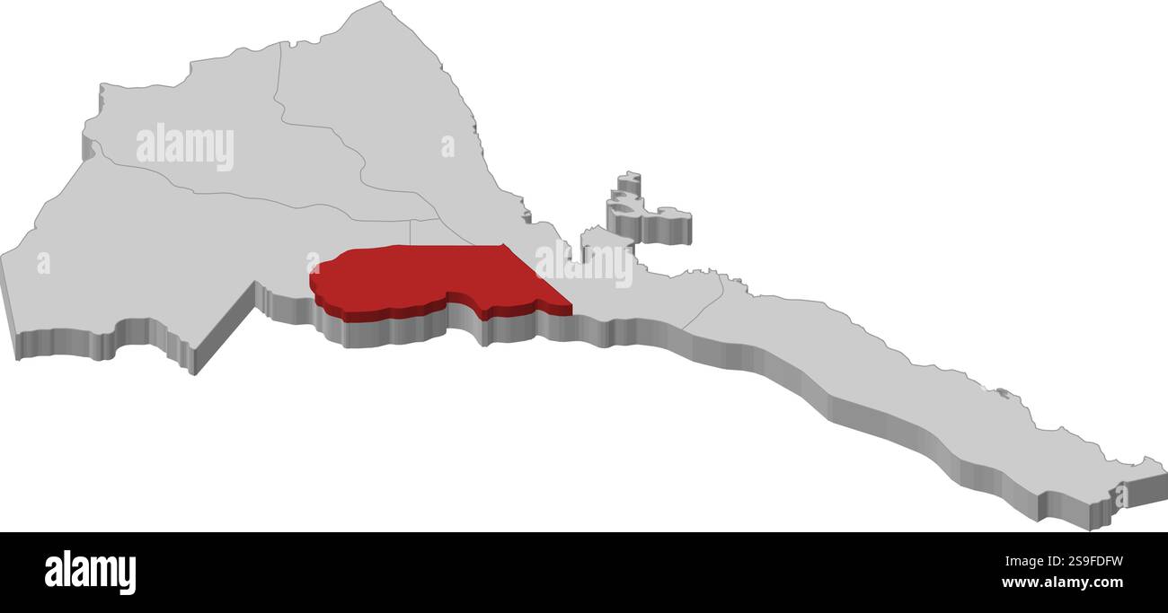 Map of Eritrea as a gray piece, Maekel is highlighted in red Stock ...