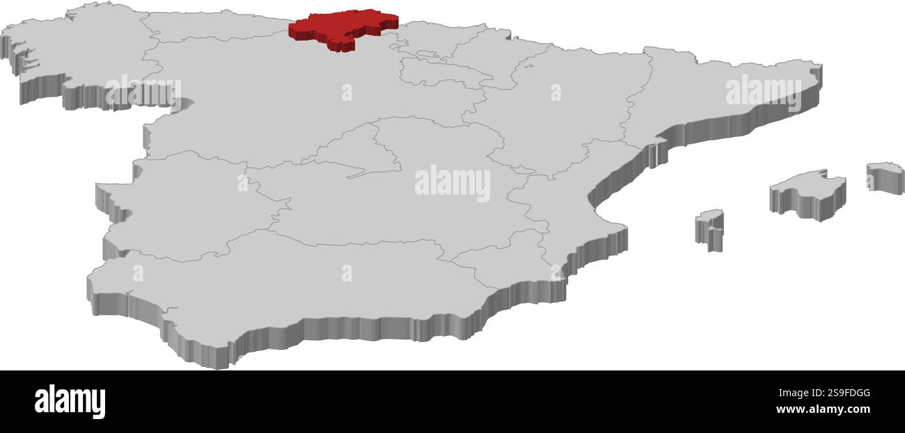 Map of Spain as a gray piece., Cantabria is highlighted in red Stock ...