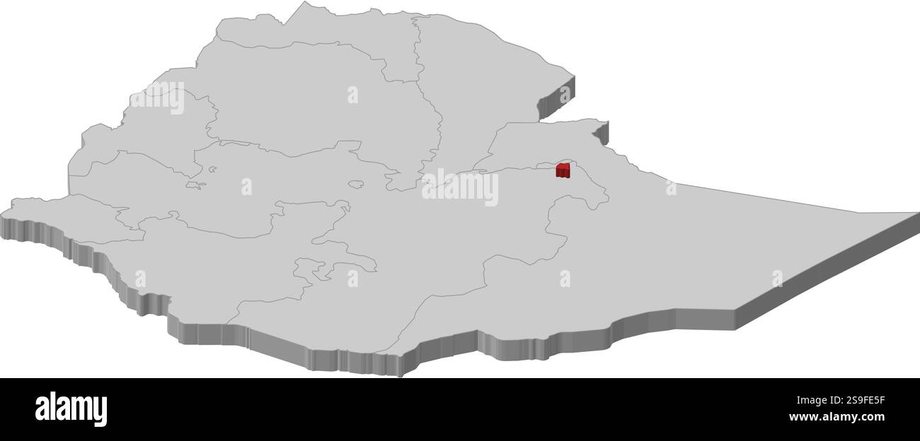 Map of Ethiopia as a gray piece, Harari is highlighted in red Stock ...