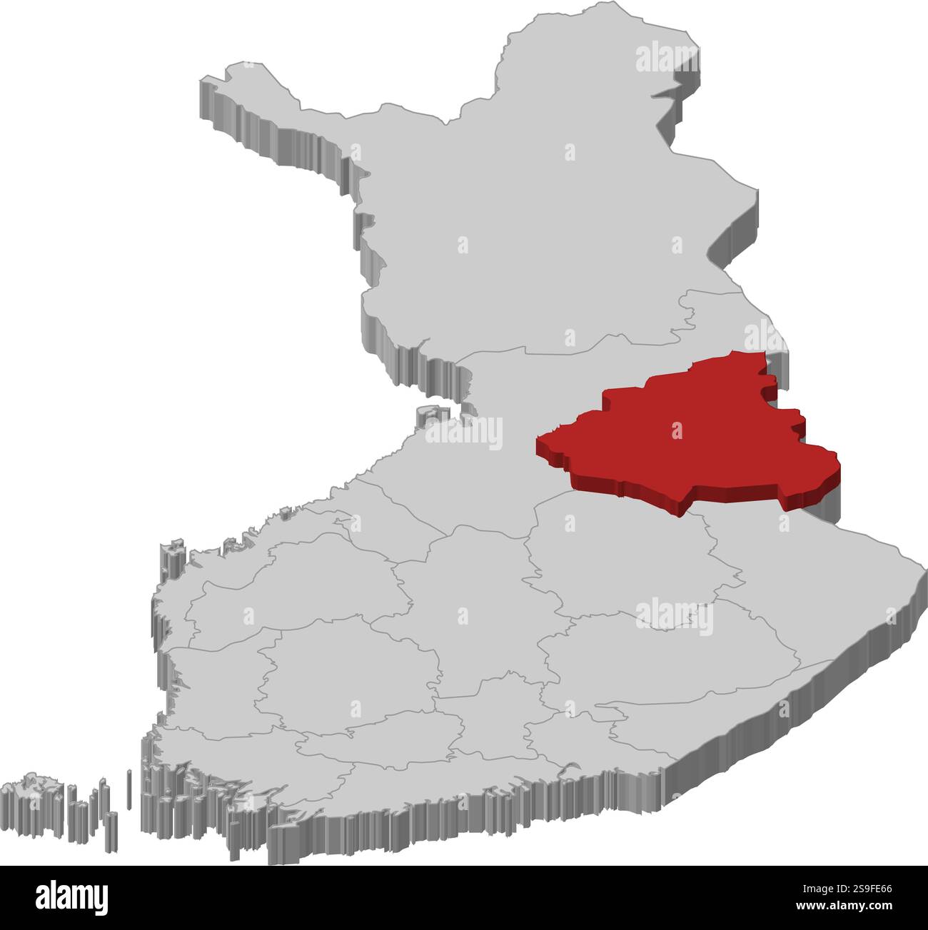 Map of Finland as a gray piece., Kainuu is highlighted in red Stock ...