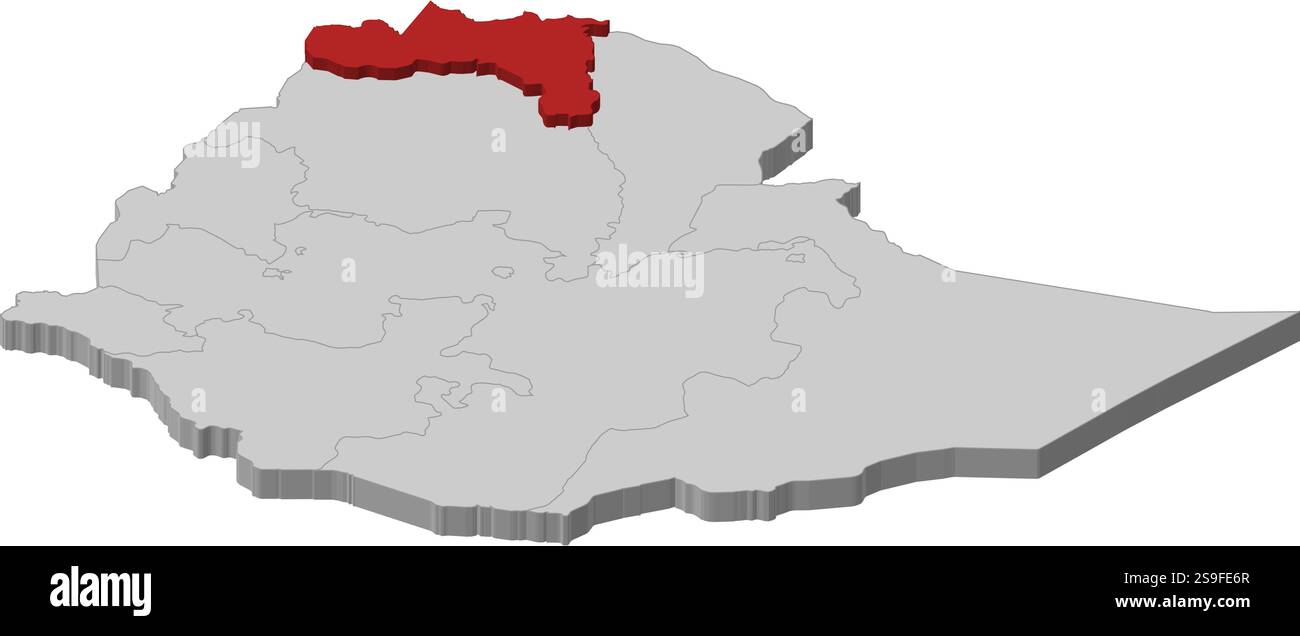 Map of Ethiopia as a gray piece, Tigray is highlighted in red Stock ...