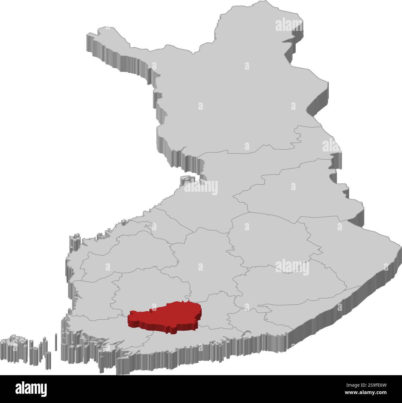 Map of Finland as a gray piece., Tavastia Proper is highlighted in red ...