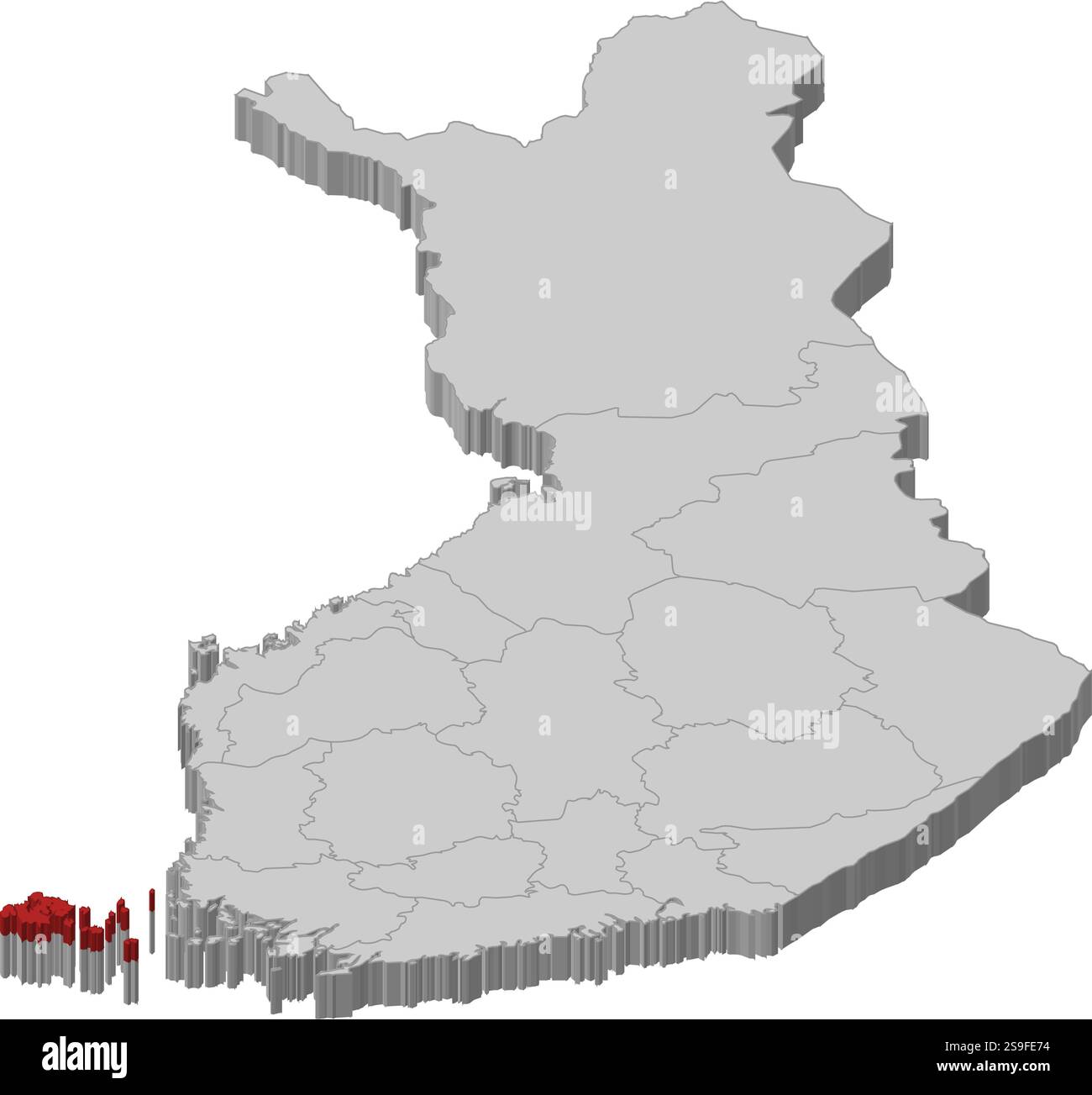 Map of Finland as a gray piece., Åland is highlighted in red Stock ...