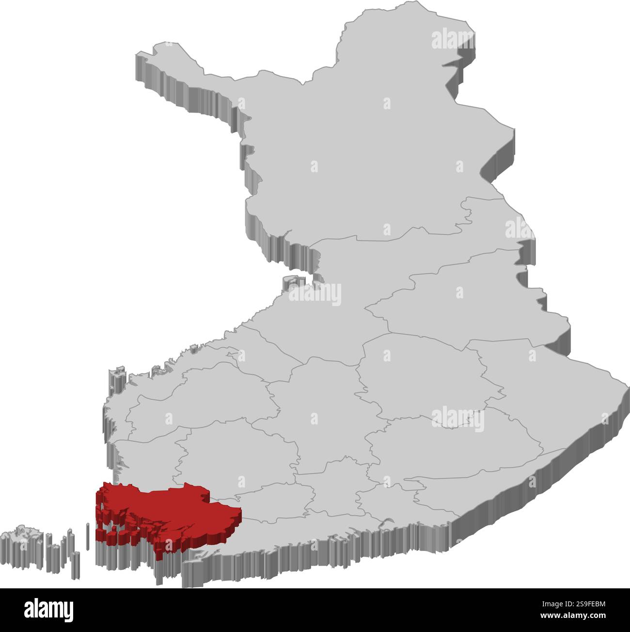 Map of Finland as a gray piece., Finland Proper is highlighted in red ...