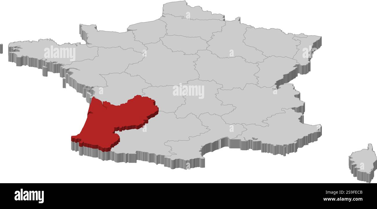 Map of France as a gray piece., Aquitaine is highlighted in red Stock ...