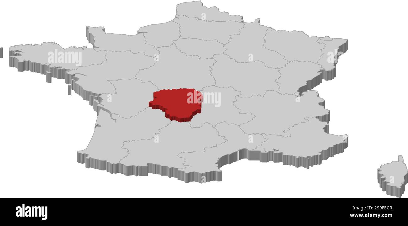 Map of France as a gray piece., Limousin is highlighted in red Stock ...