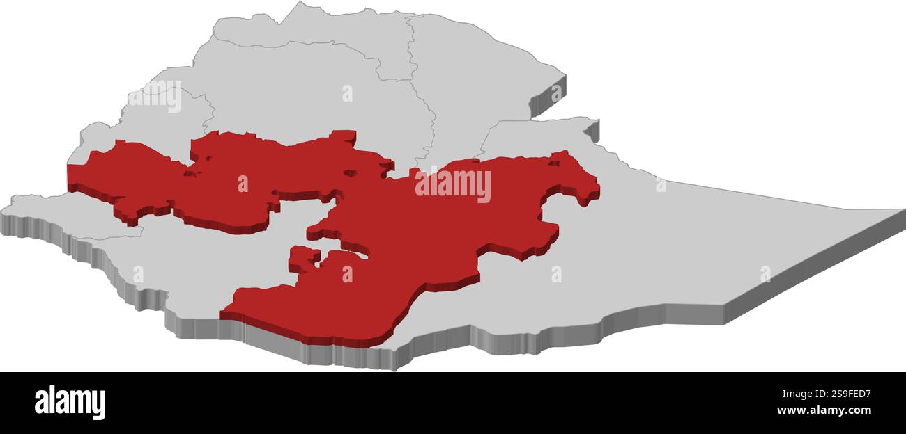Map of Ethiopia as a gray piece, Oromia is highlighted in red Stock ...