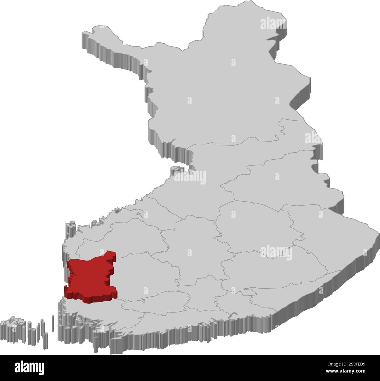 Map of Finland as a gray piece., Satakunta is highlighted in red Stock ...