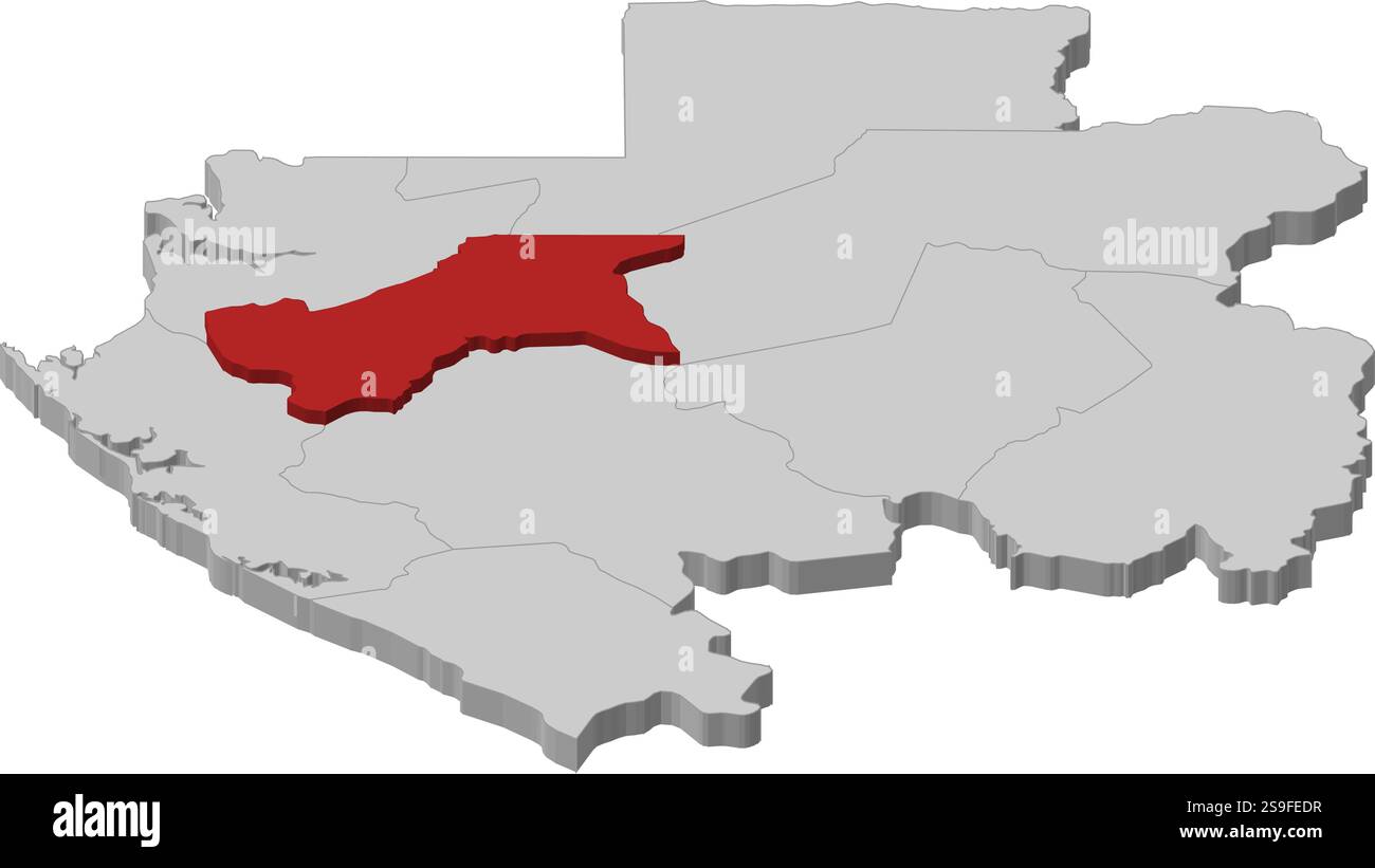 Map of Gabon as a gray piece, Moyen-Ogooué is highlighted in red Stock ...
