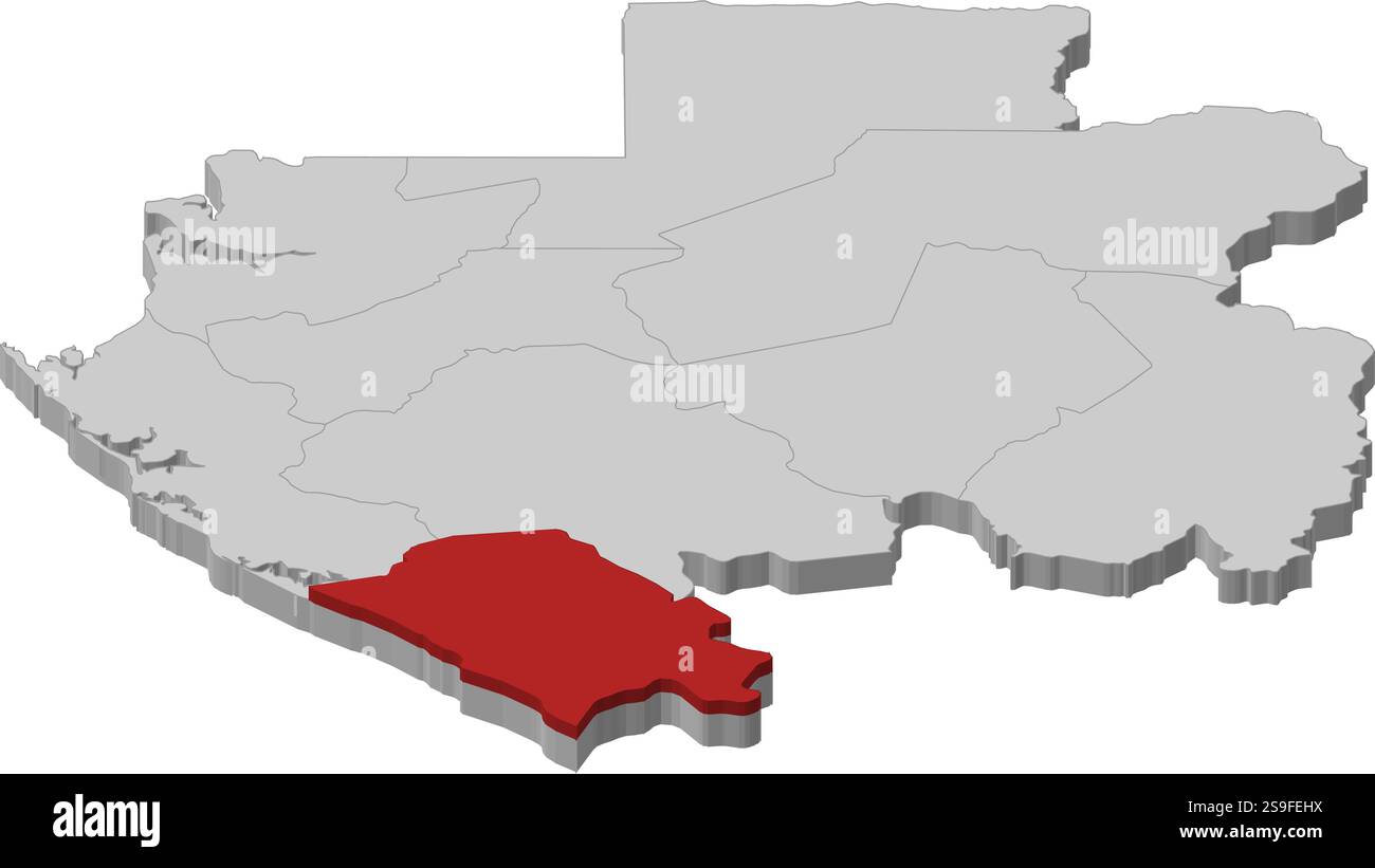 Map of Gabon as a gray piece, Nyanga is highlighted in red Stock Vector ...