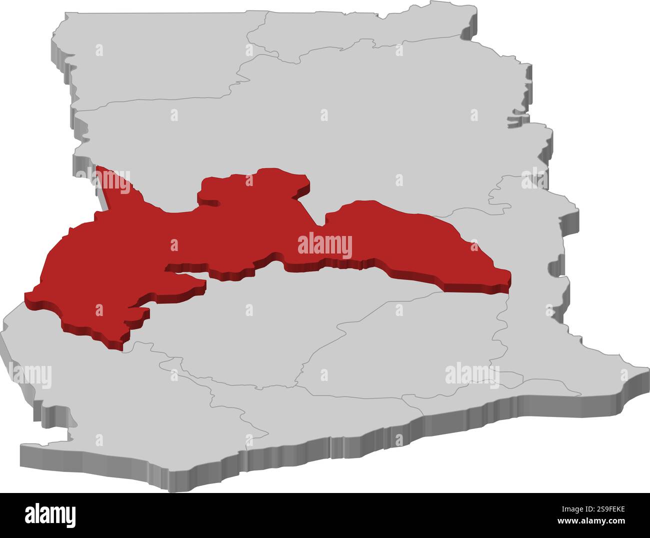 Map of Ghana as a gray piece, Brong-Ahafo is highlighted in red Stock ...