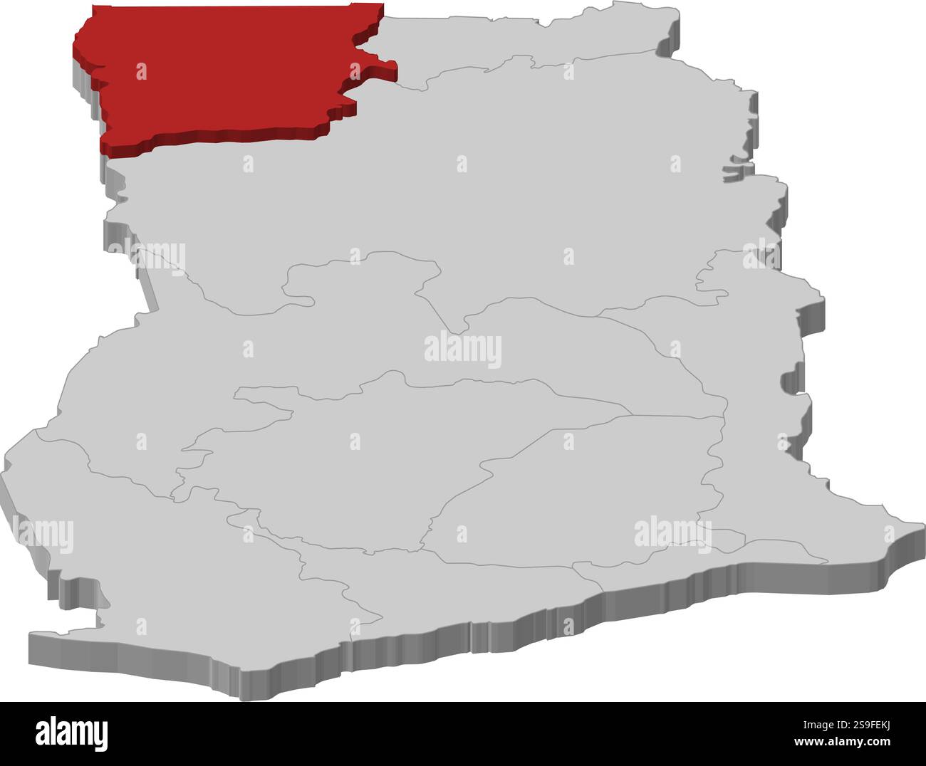 Map of Ghana as a gray piece, Upper West is highlighted in red Stock ...