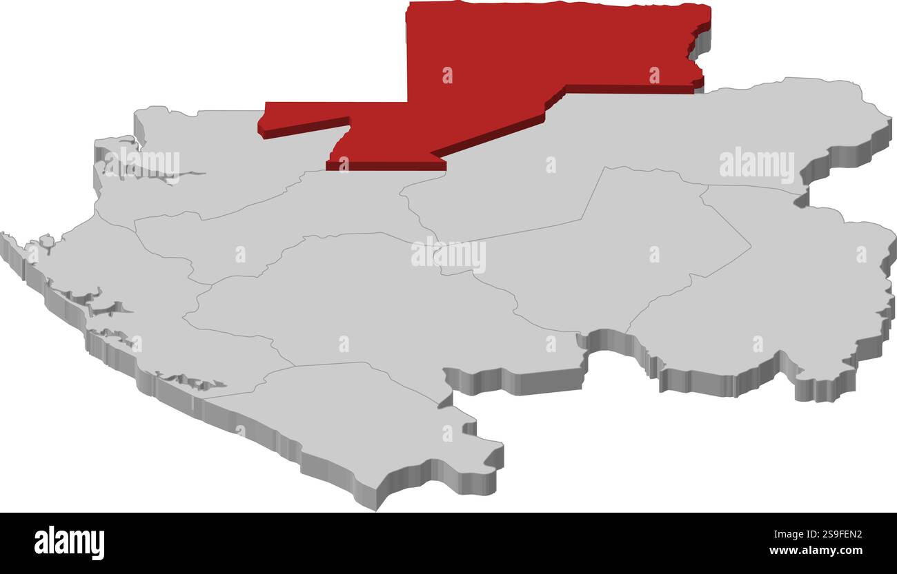 Map of Gabon as a gray piece, Woleu-Ntem is highlighted in red Stock ...