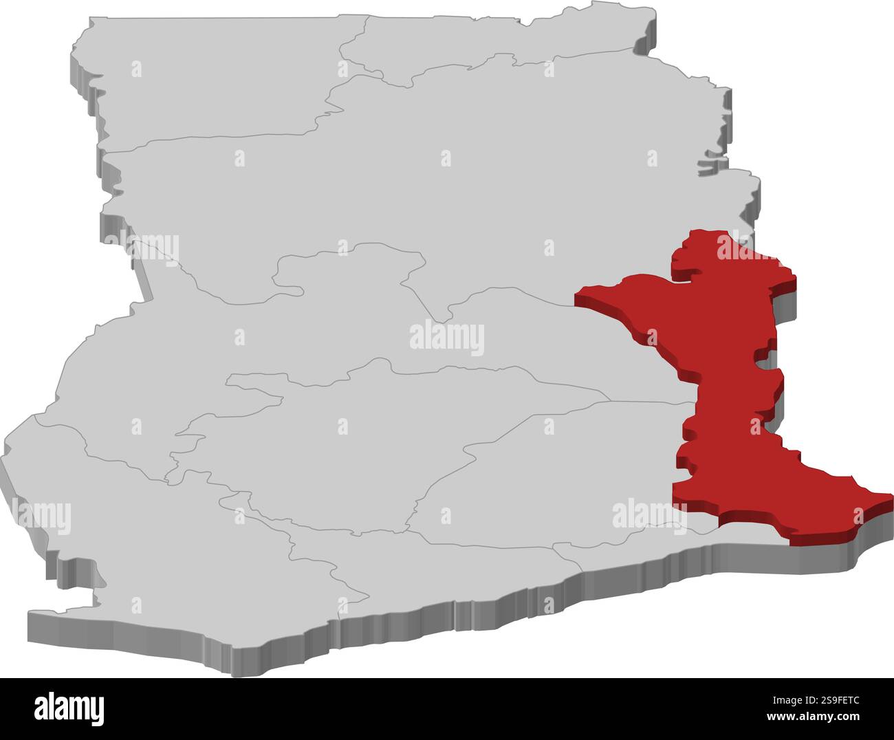 Map of Ghana as a gray piece, Volta is highlighted in red Stock Vector ...
