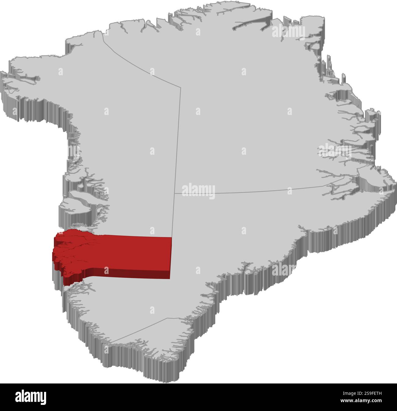 Map of Greenland as a gray piece., Qeqqata is highlighted in red Stock ...