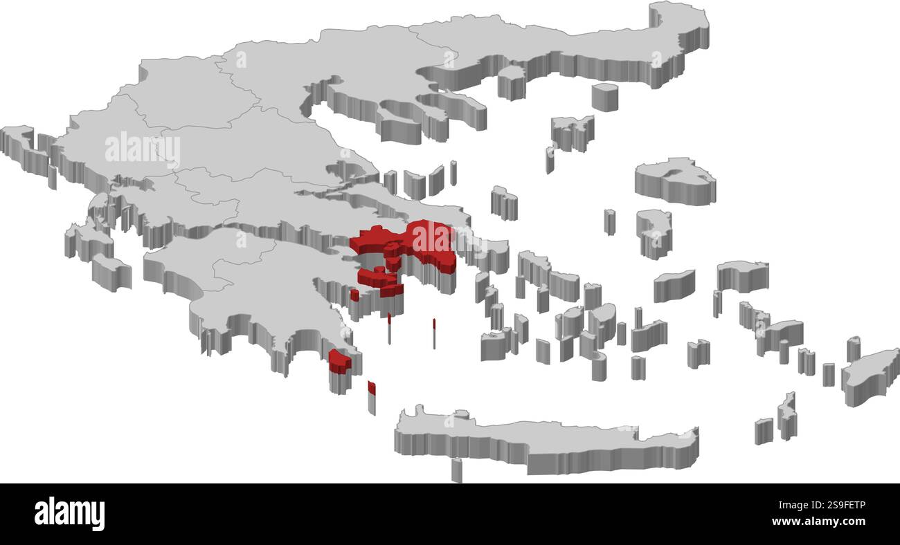 Map of Greece as a gray piece., Attica is highlighted in red Stock ...