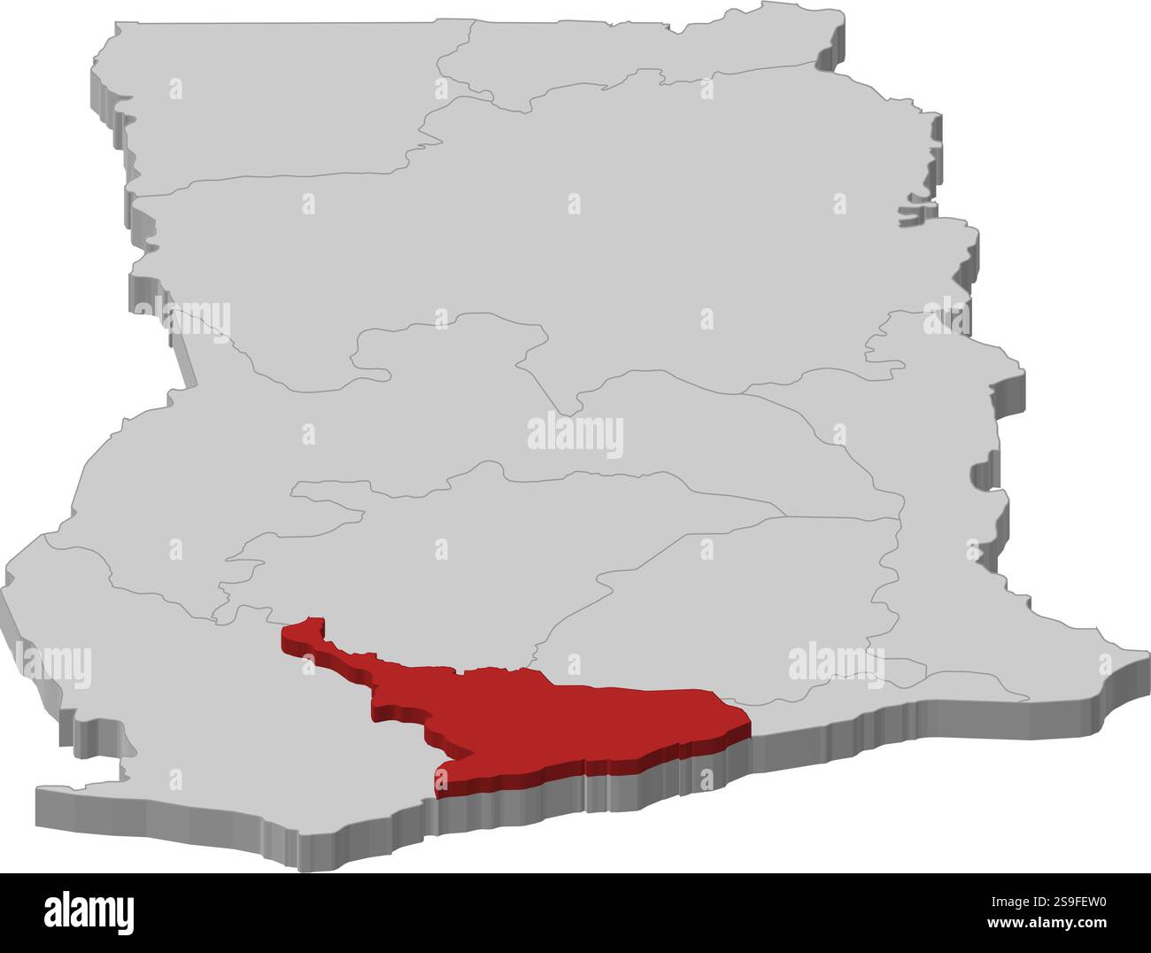 Map of Ghana as a gray piece, Central is highlighted in red Stock ...
