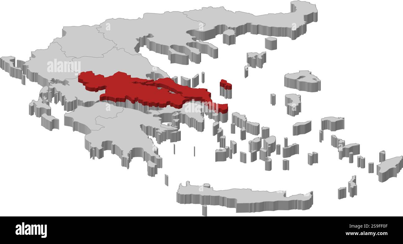 Map of Greece as a gray piece., Central Greece is highlighted in red ...