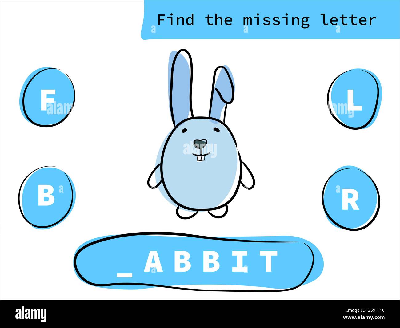 Find missing letter with cartoon rabbit. Educational game for kids ...